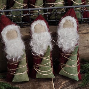 Wool Primitive Santa Tuck With Tree - Tiered Tray Santa Claus - Folkart ...