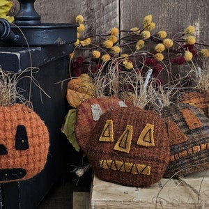 Folkart Wool Halloween Jacks Set~jack O Lantern Cupboard Tuck Hanger ...