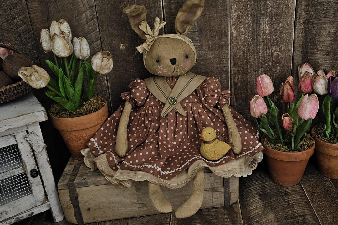 Primitive Spring Rabbit Home Decor Folkart Farmhouse Bunny Loretta ...