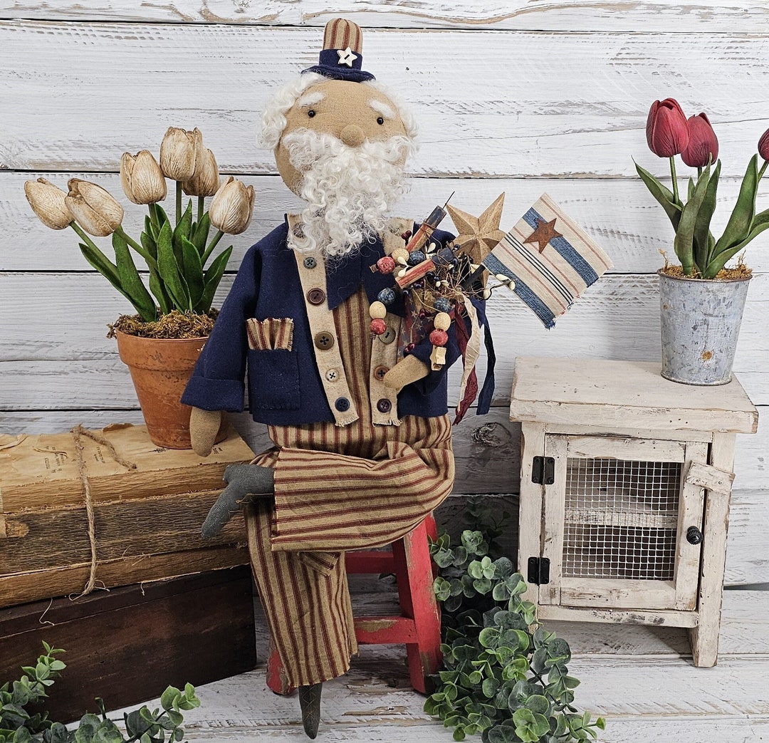 Primitive Folkart Americana Uncle Sam July 4th Uncle Sam Heirloom Doll ...