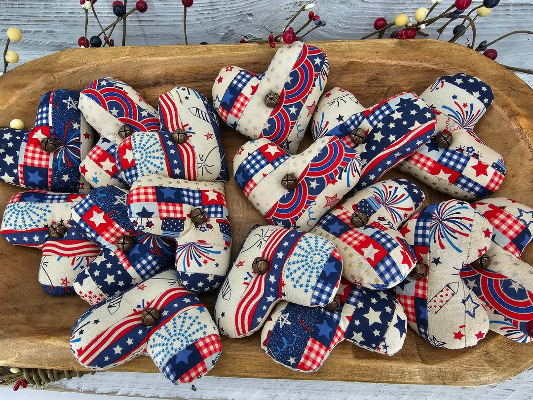 Americana Patchwork Heart Bowl Filler: Primitive Patriotic Decor - Etsy