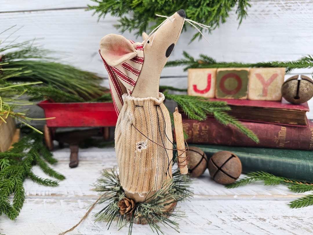 Primitive Homeless Christmas Mouse With Candle - Holiday Mouse Home ...