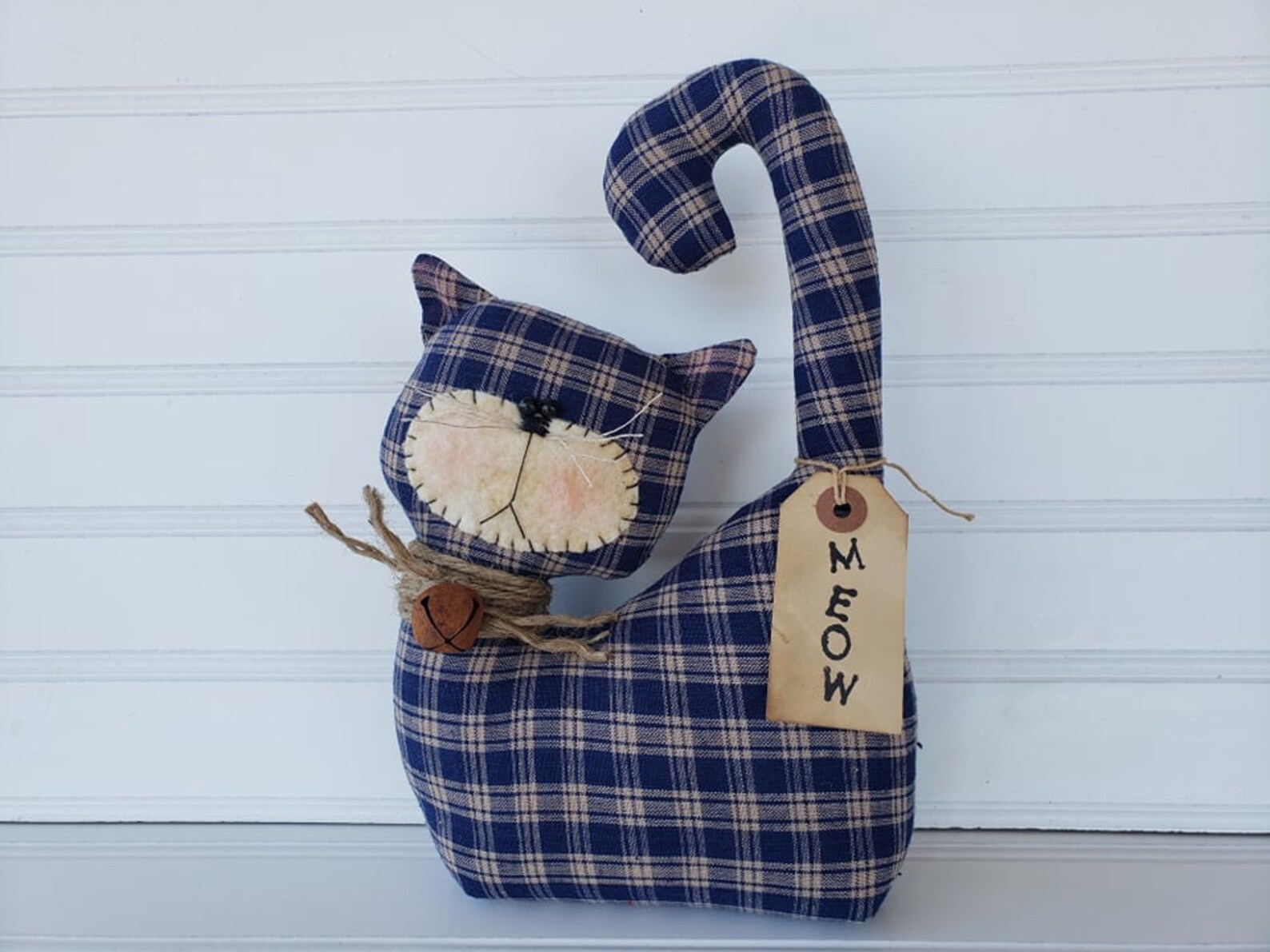 Primitive Homespun Kitty Navy Blue Handmade Kitty Country - Etsy