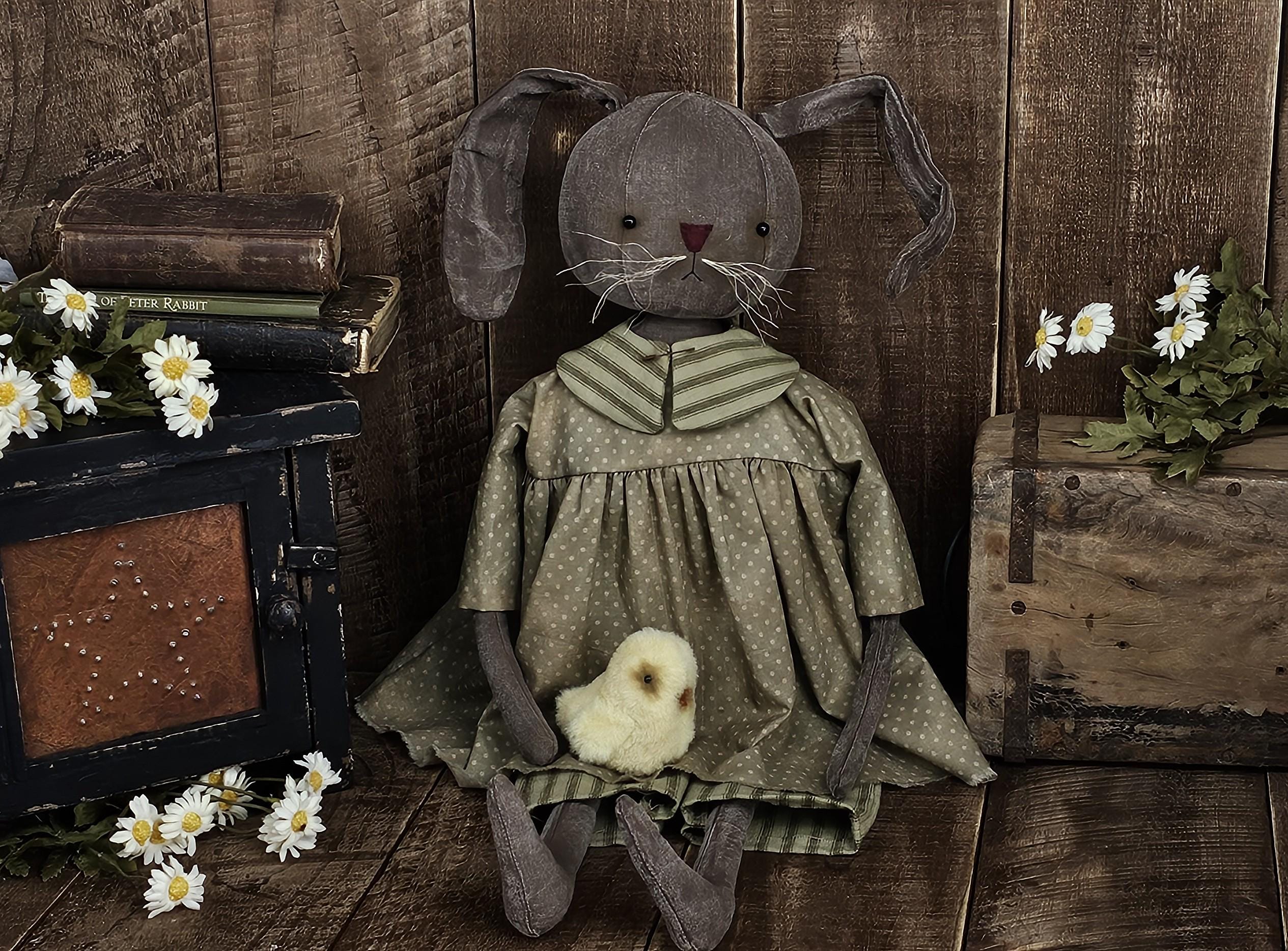 Primitive Spring Bunny Doll “cora” – Farmhouse Folk Art Rabbit With ...