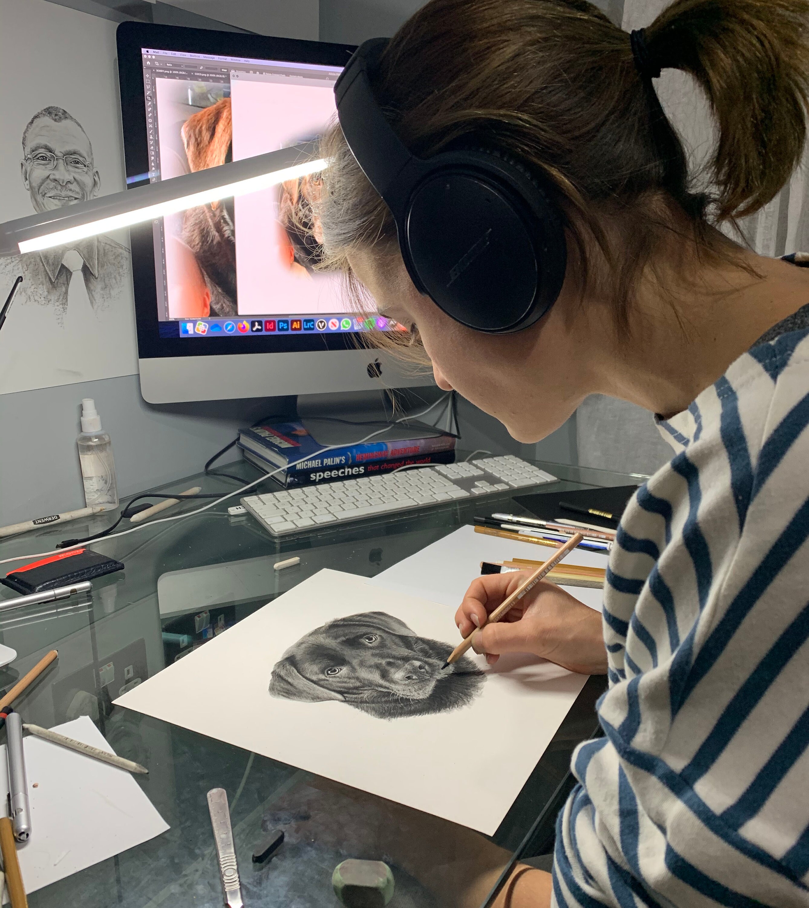 Mr Mrs Ostrich Drawing Print, Black and White Bird Art, Monochrome ...