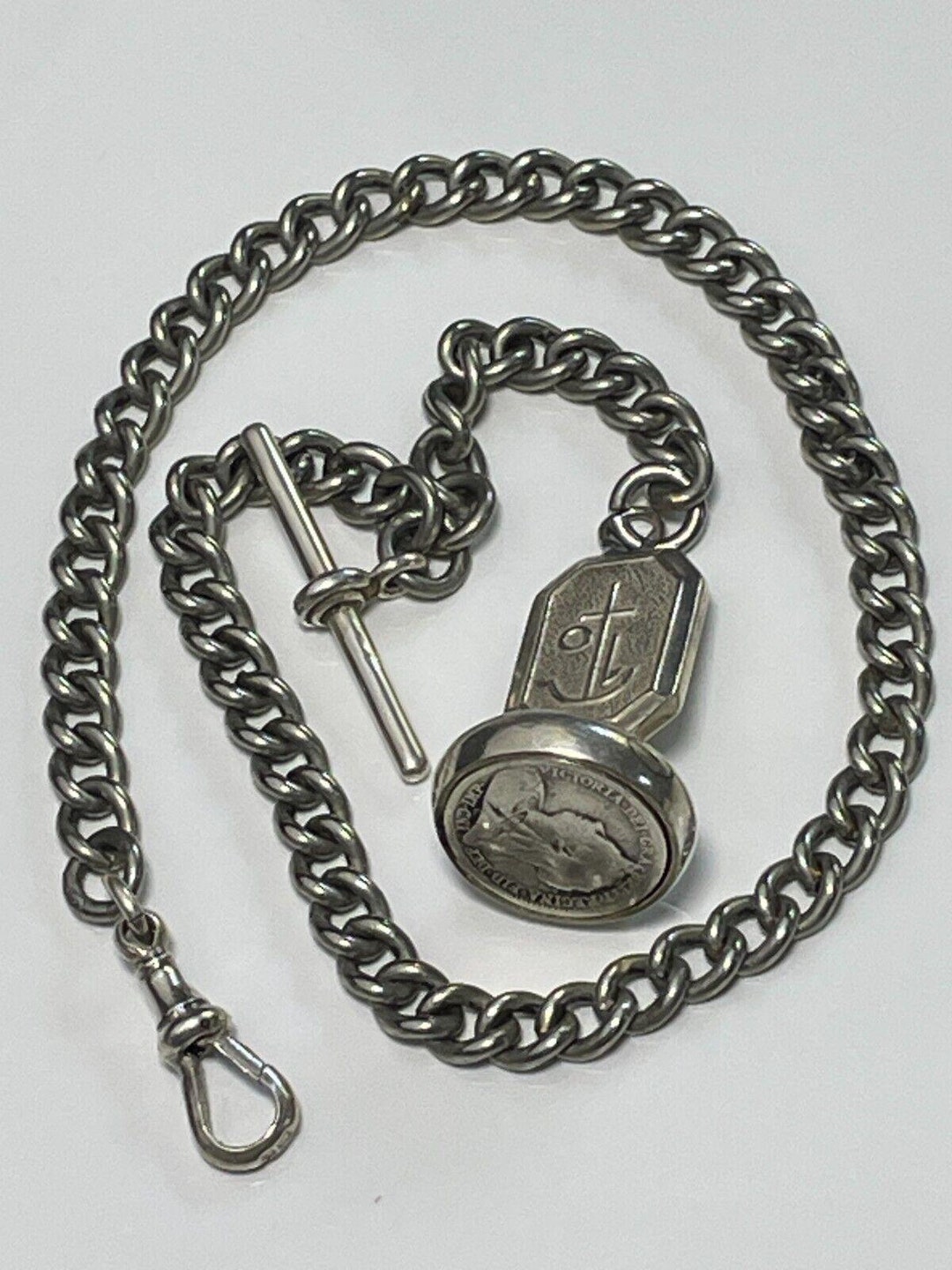 Antique Victorian Solid Silver Watch Chain With T-bar, Bulldog Clip and ...
