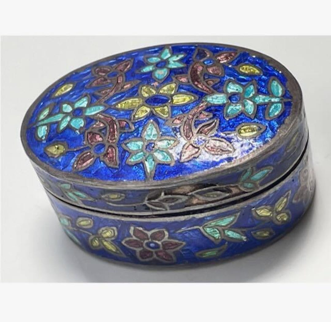 Vintage Hand Crafted Solid Silver Enamel Floral Cloisonne Snuff Box ...