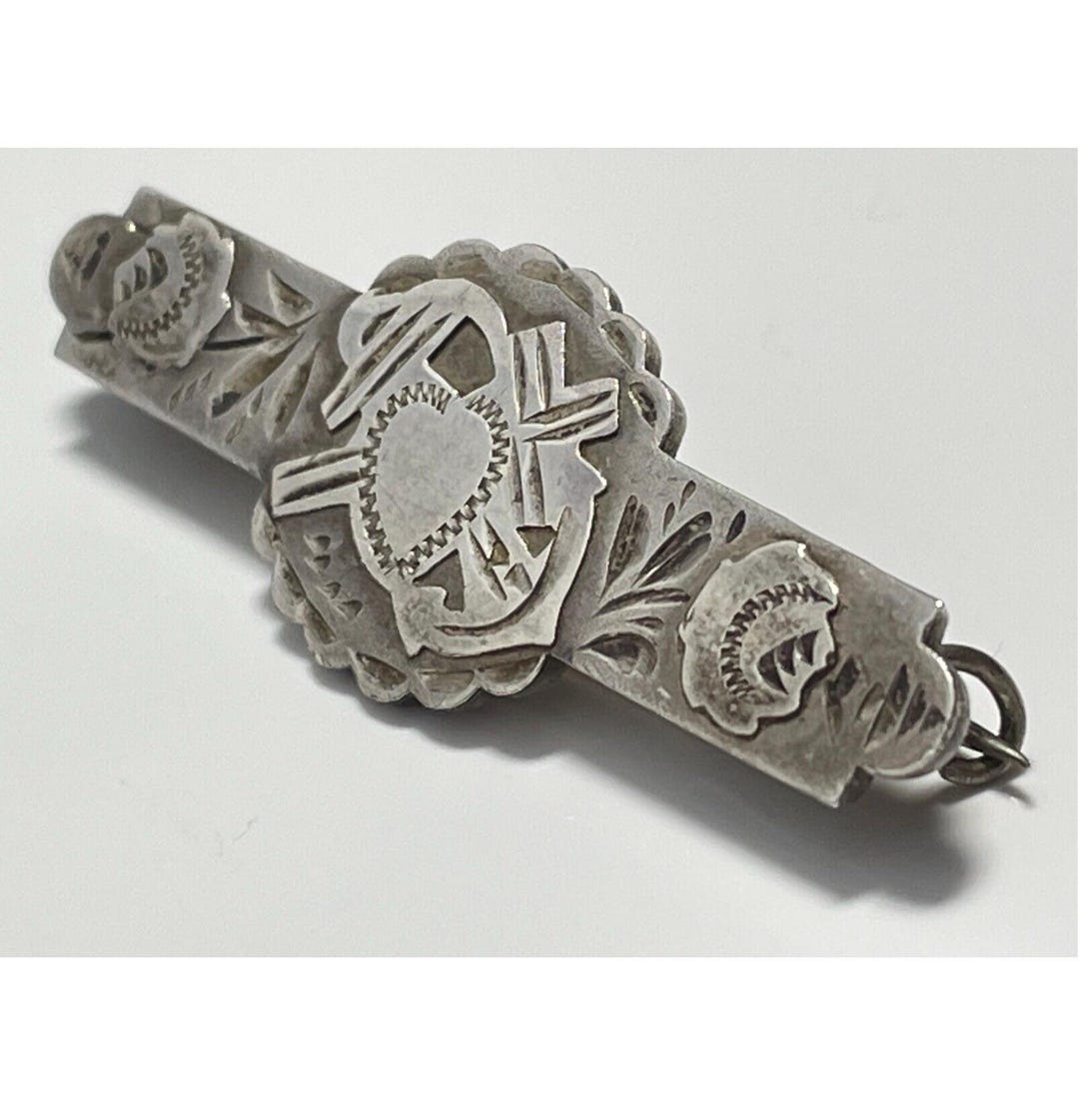 Antique Sterling Silver Faith, Hope and Charity Brooch With Heart ...
