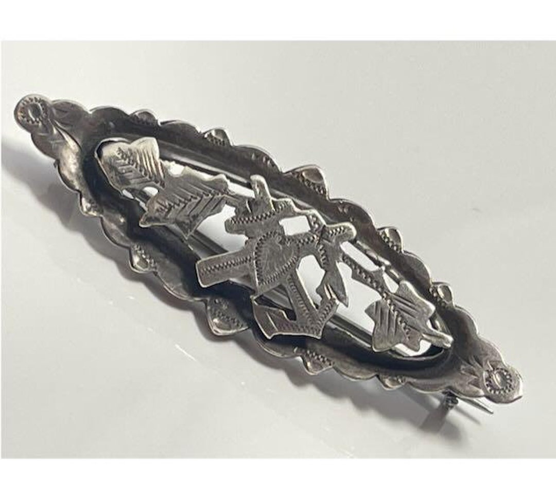Antique Sterling Silver Faith Hope and Charity Brooch With Heart, Cross ...