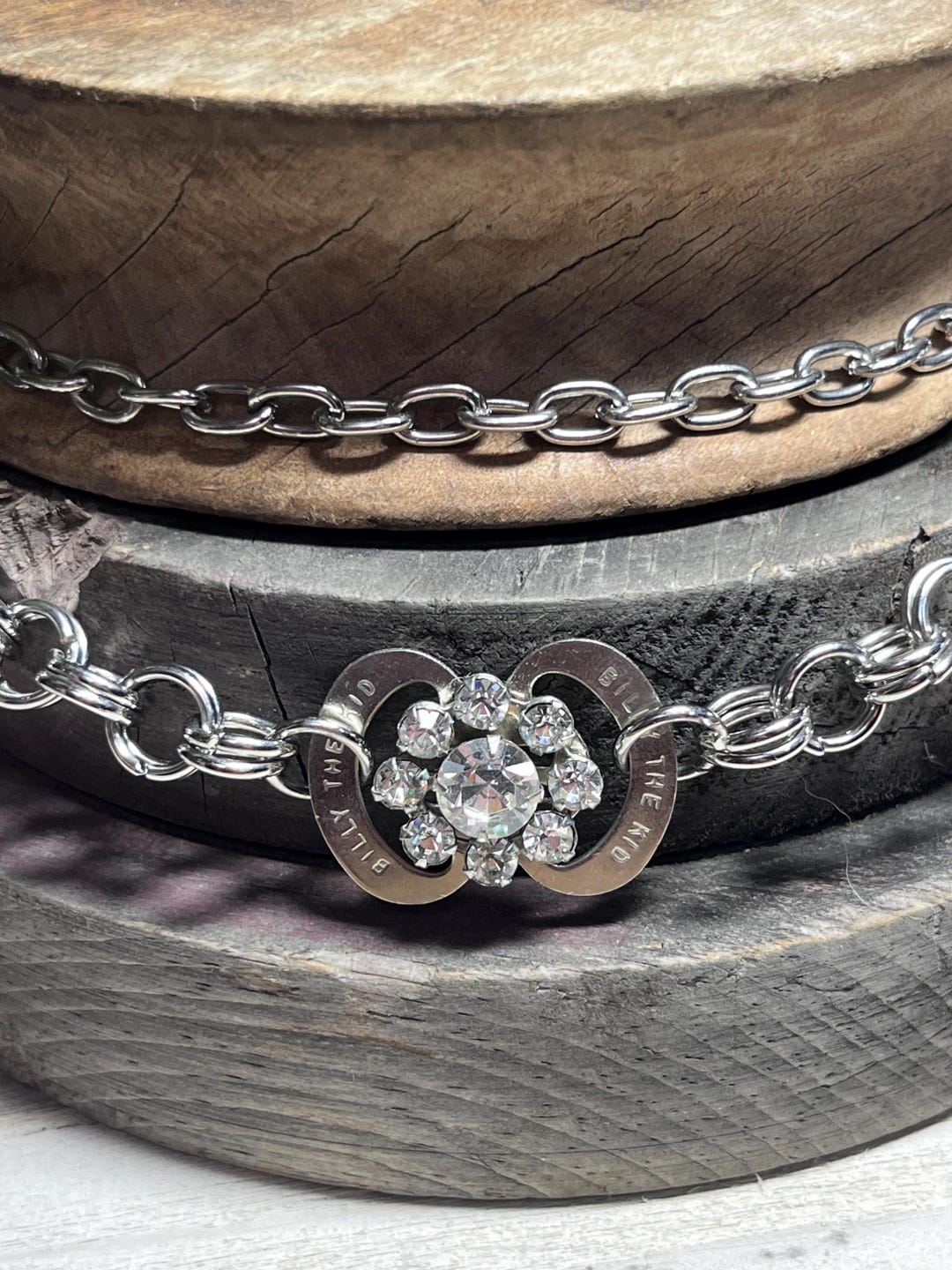 Upcycled Vintage Billy the Kid Buckle, Chain and Diamond Choker ...
