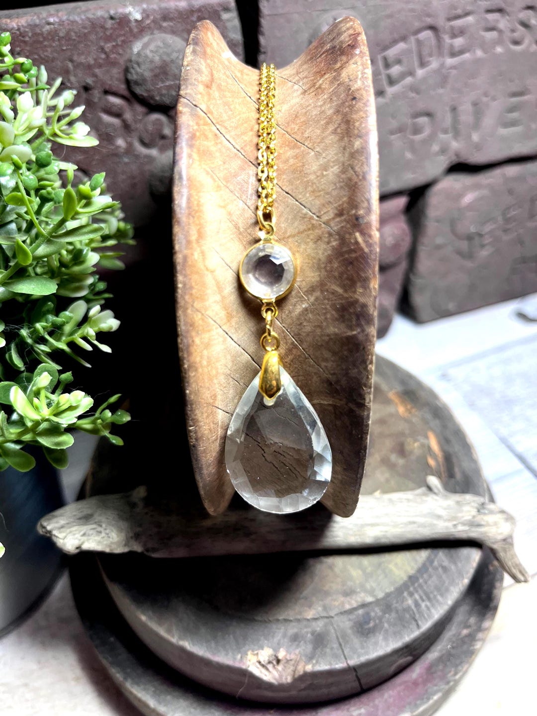 Simple Upcycled Chandelier Crystal Pendant Necklace / Gold Pendant ...