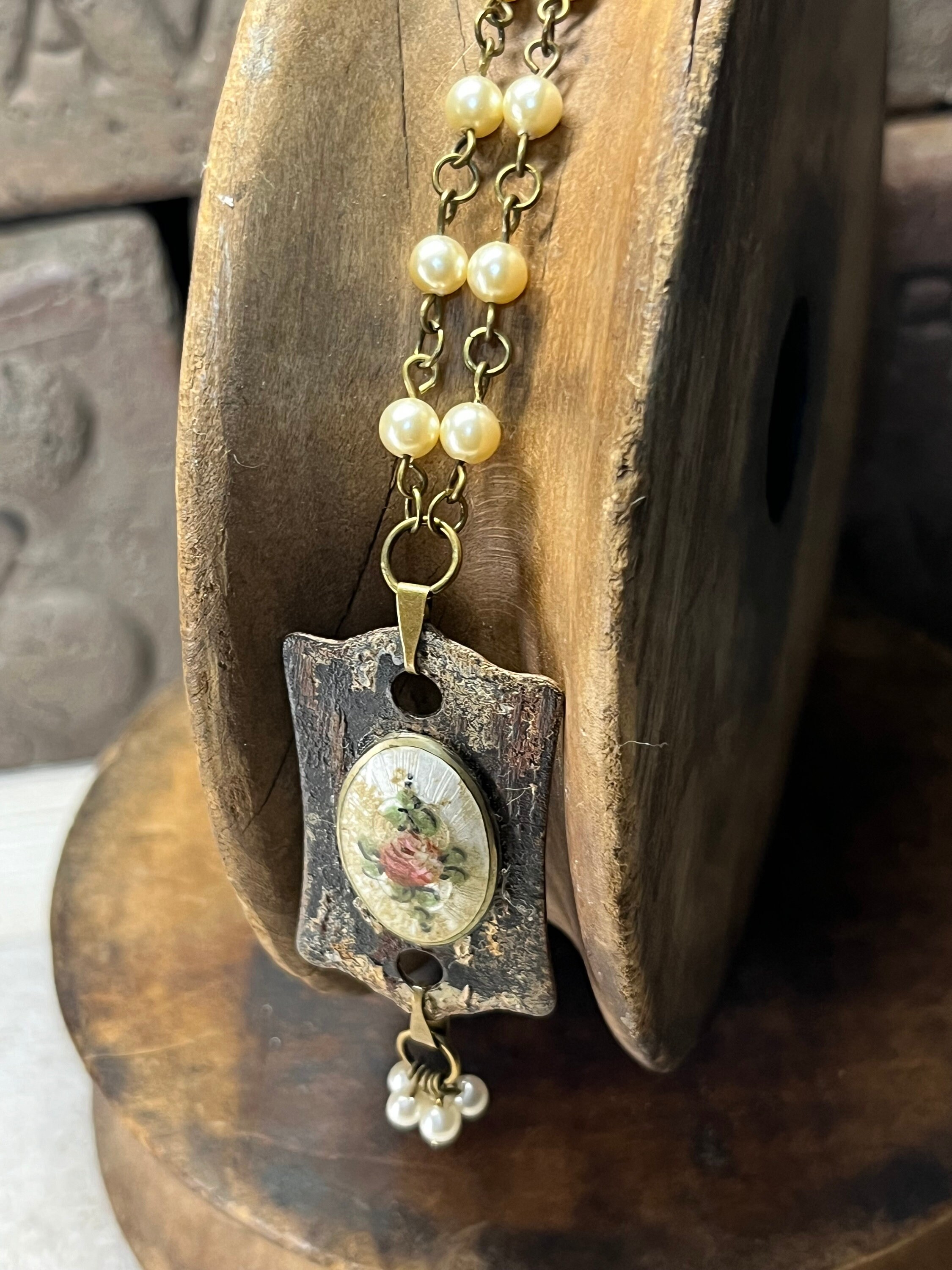 Vintage Skeleton Key Cover Necklace With Rose and Pearl Accent - Etsy