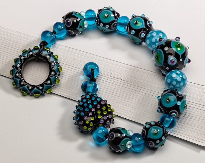 Glass Beads Lampwork Bead Set Black Blue Green - Etsy