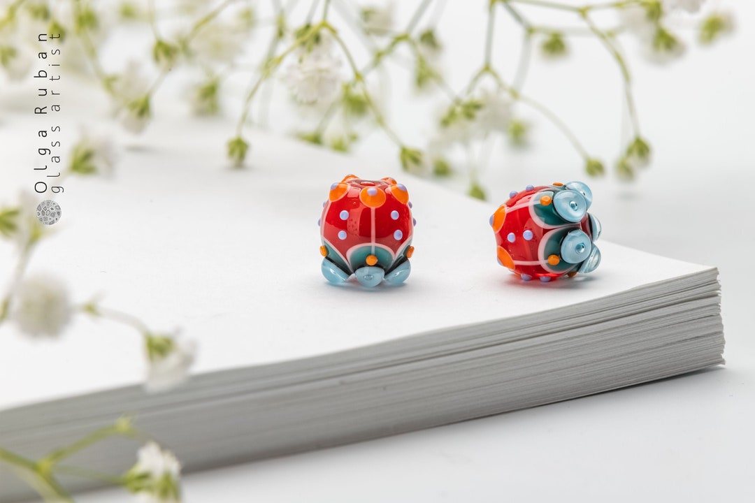 Lampwork Bead Pai for Jewelry, Two Glass Beads to Make Earrings - Etsy