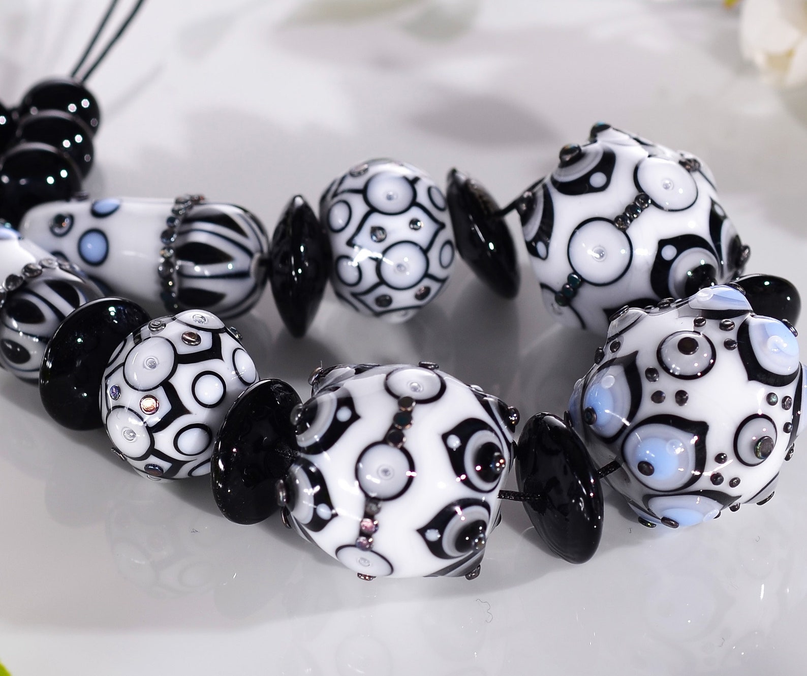 Glass Beads - Handmade Lampwork Bead Set for Jewelry, White, Black ...