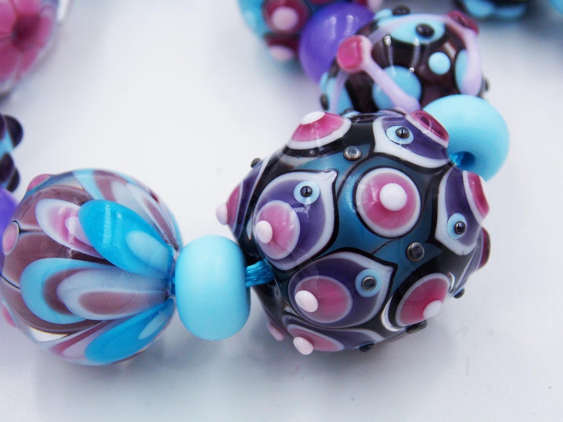 Glass Beads Handmade Lampwork Bead Set for Jewelry Blue | Etsy