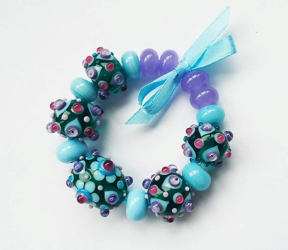 Lampwork Bead Set Artisan Glass Beads Turquoise Purple | Etsy