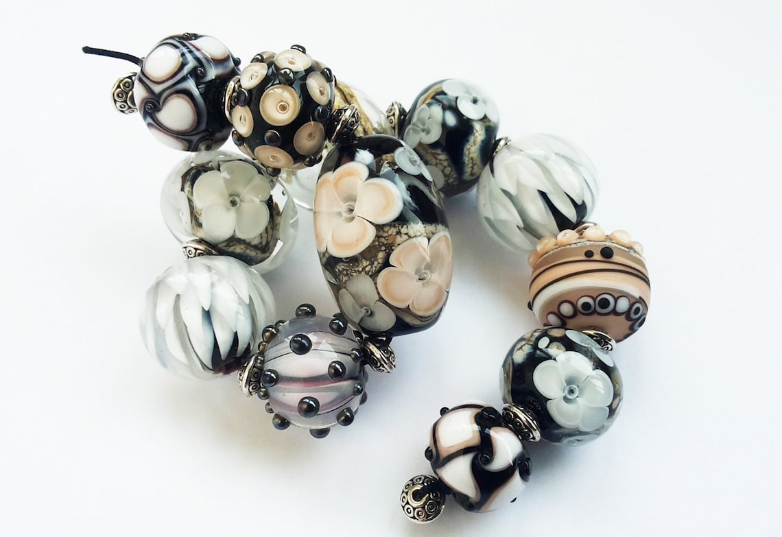 Glass Beads Handmade Lampwork Bead Set For Jewelry Black Etsy