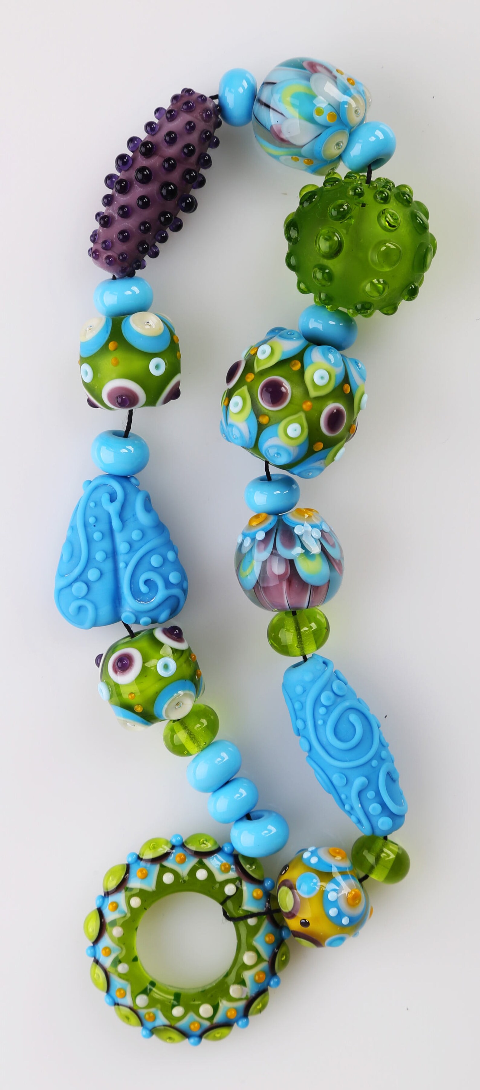 Glass Bead Set - Green, Baby Blue, Purple Lampwork Beads. - Etsy