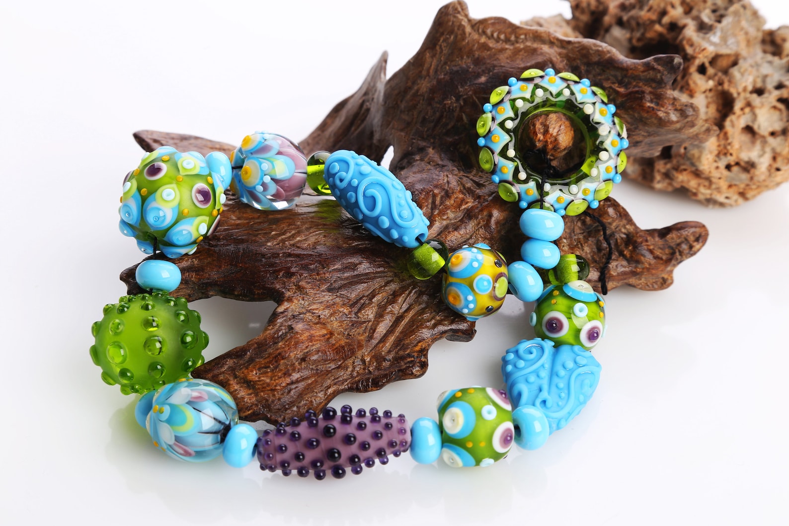 Glass Bead Set - Green, Baby Blue, Purple Lampwork Beads. - Etsy