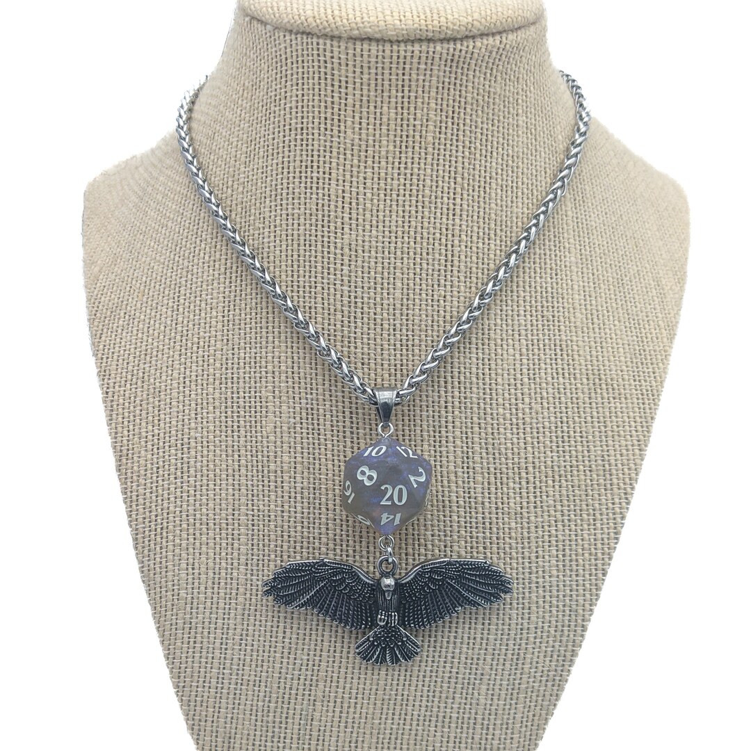 D20 Raven Queen Character Necklace - 24" DND Dice Pendant With Raven ...
