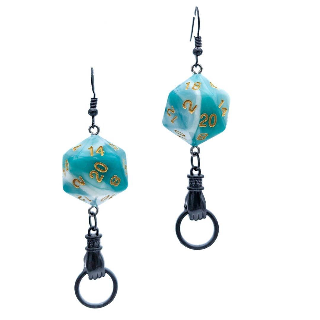 D20 Monk Dice Earrings - Sky or Ocean Martial Arts Hand Dice Earrings ...