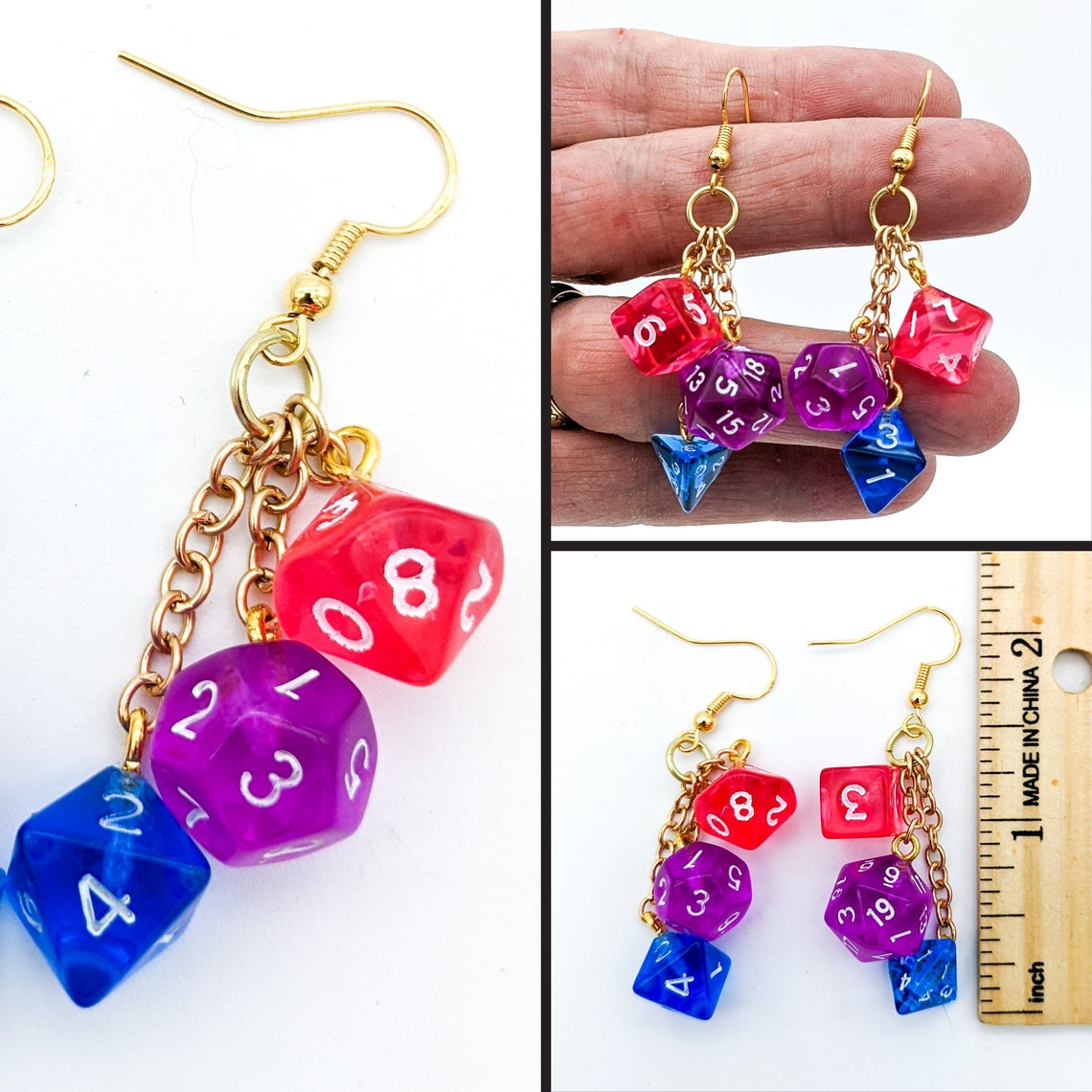 Mini Bi Pride Dice Earrings DND or Pathfinder Polyhedral RPG - Etsy