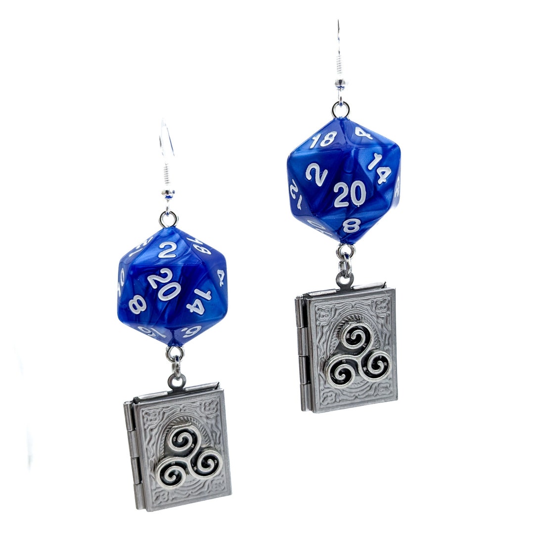 D20 Wizard Character Earrings - DND Dice Book Earrings - Spellbook ...