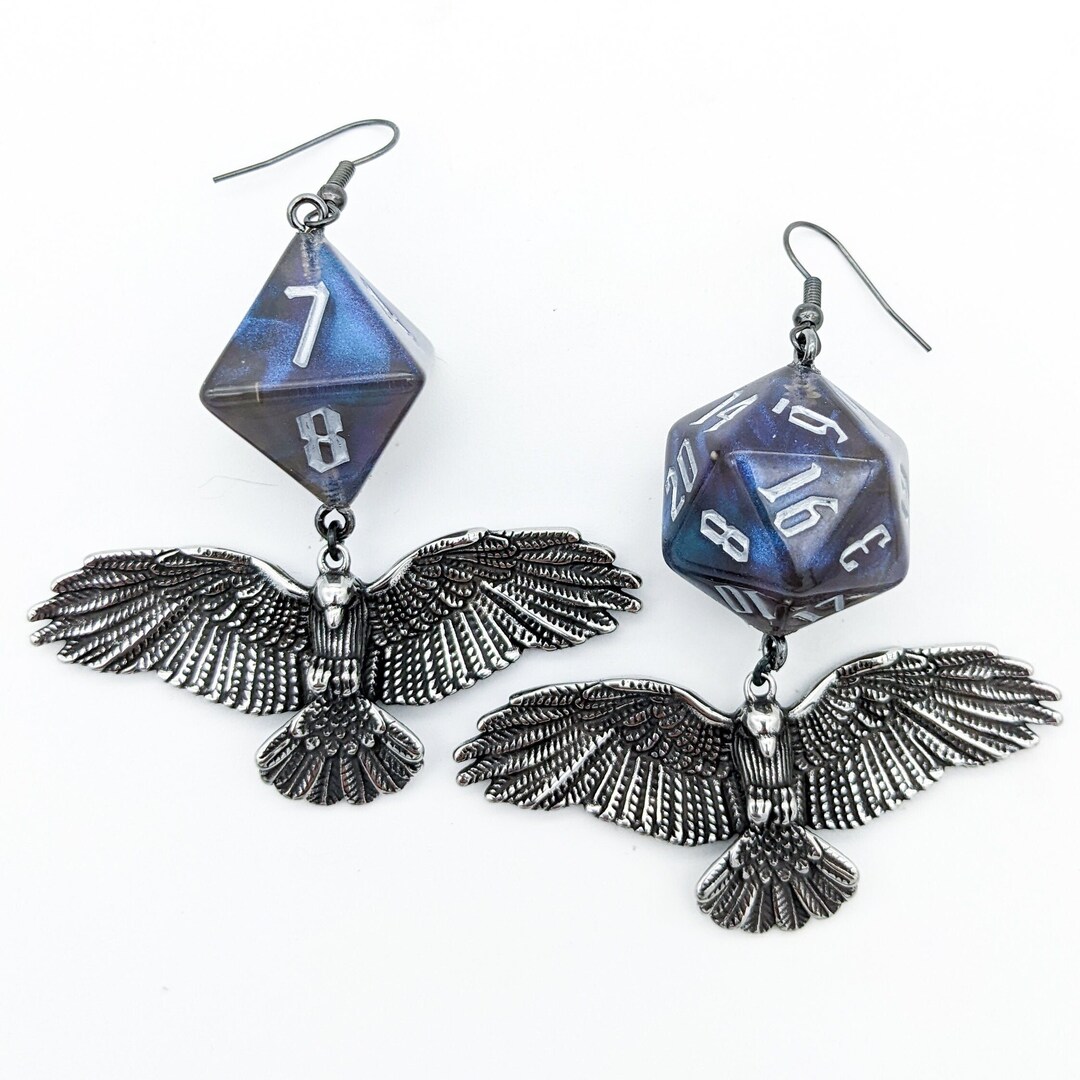 D20 Raven Queen Character Earrings DND Dice Earrings With Raven Shadow ...