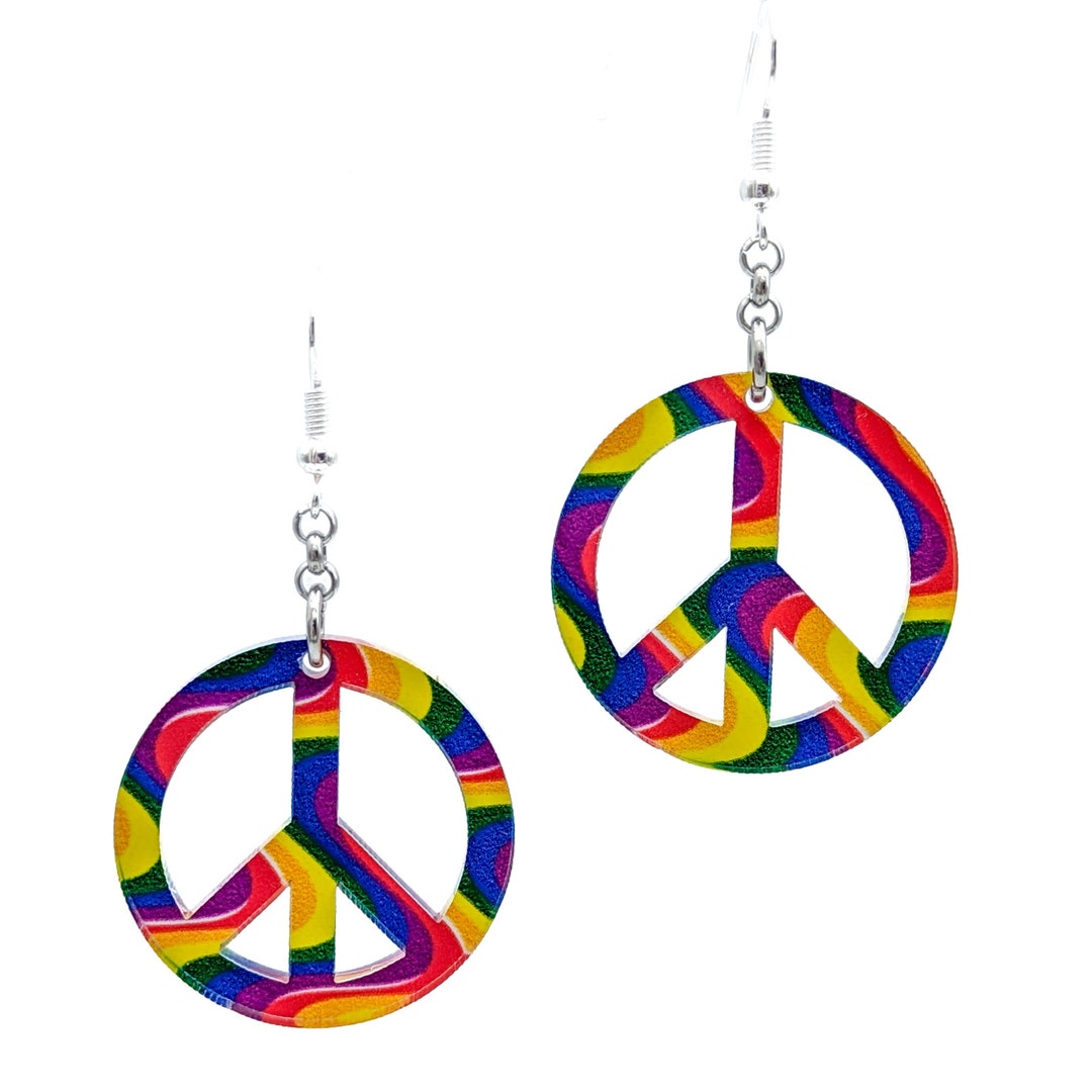 Rainbow Peace Sign Earrings - 90's Nostalgia - Rainbow Printed Laser ...