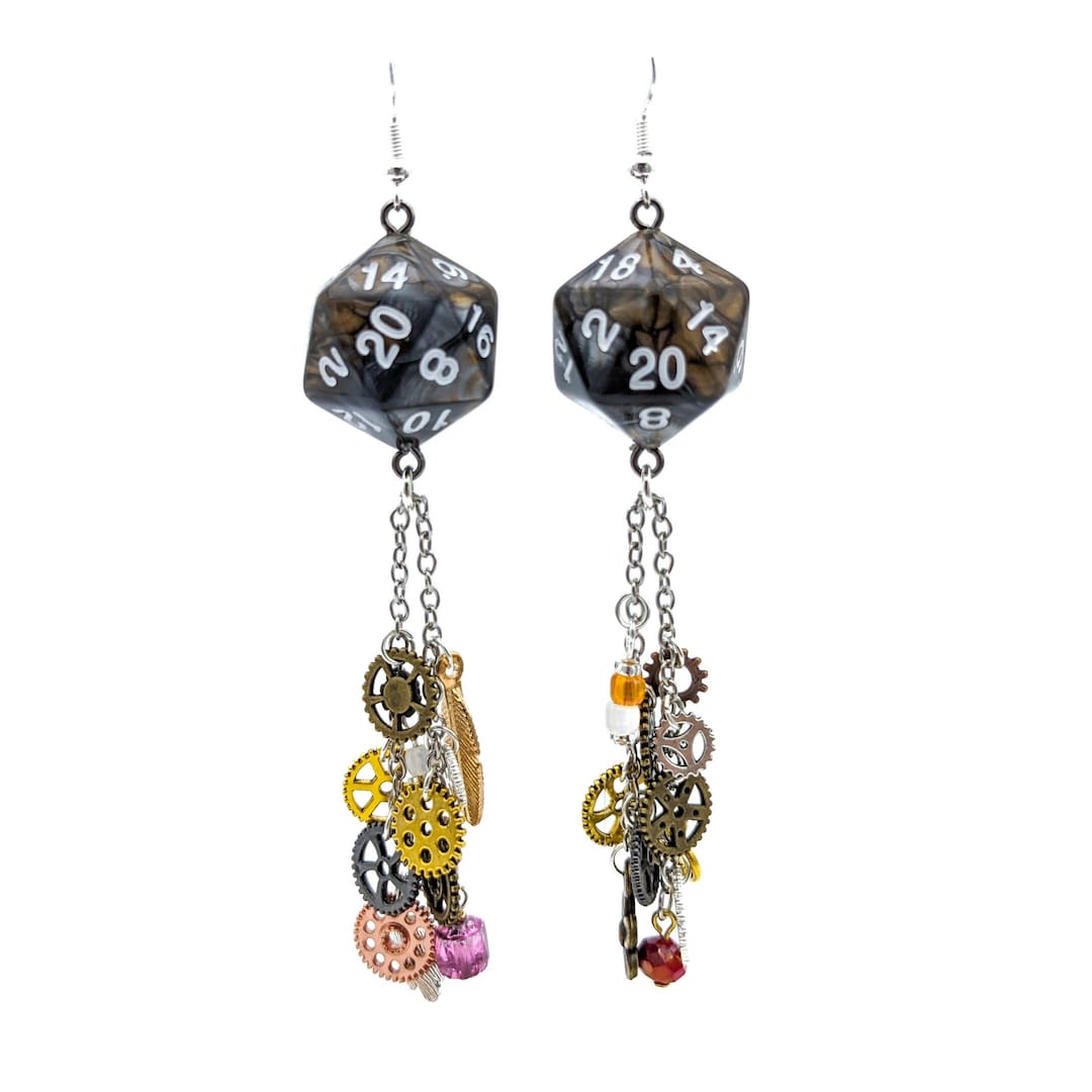 D20 Artificer Character Earrings - DND Dice Earrings - Steampunk Dice ...