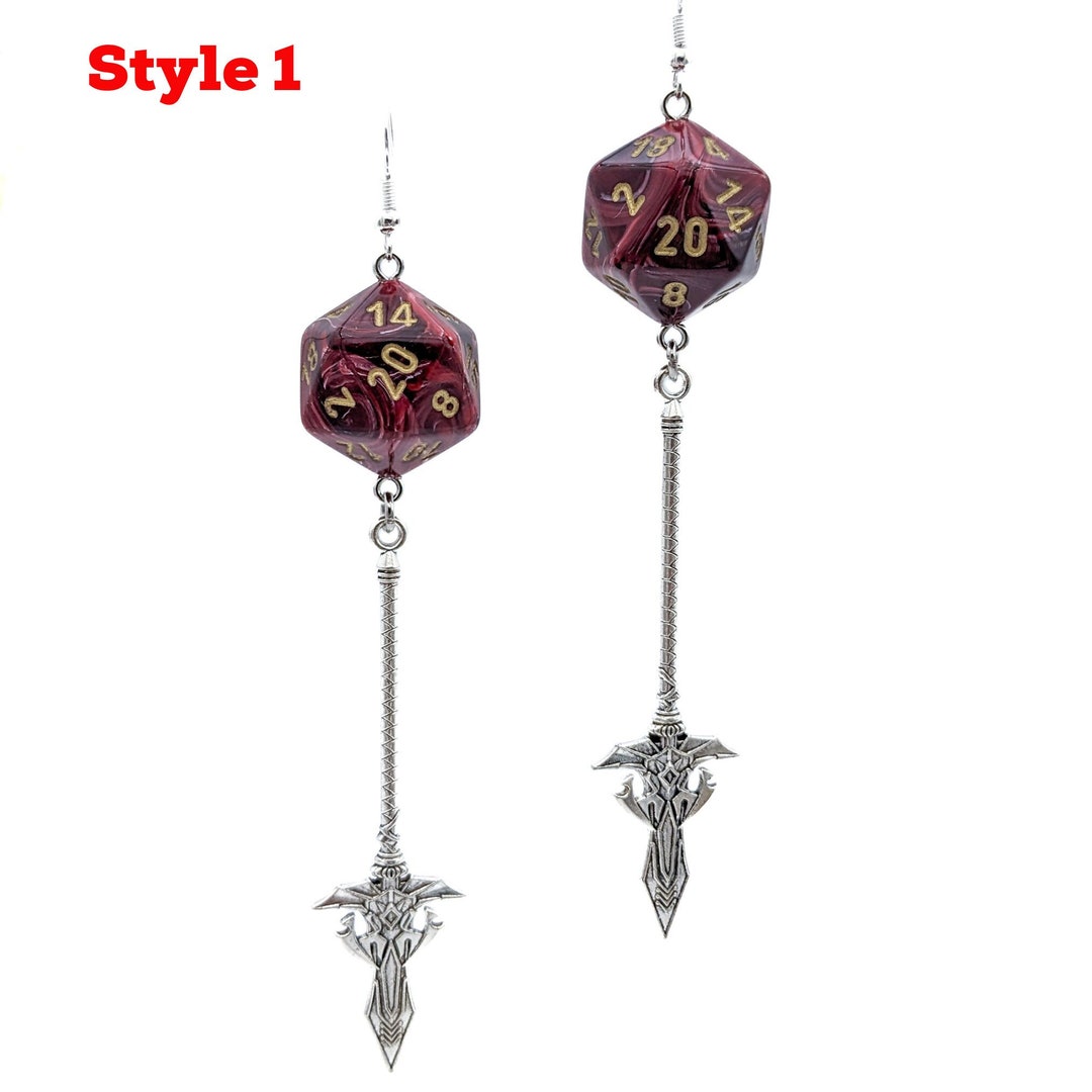 D20 Spear Fighter Character Earrings - DND Dice Earrings Red With Spear ...