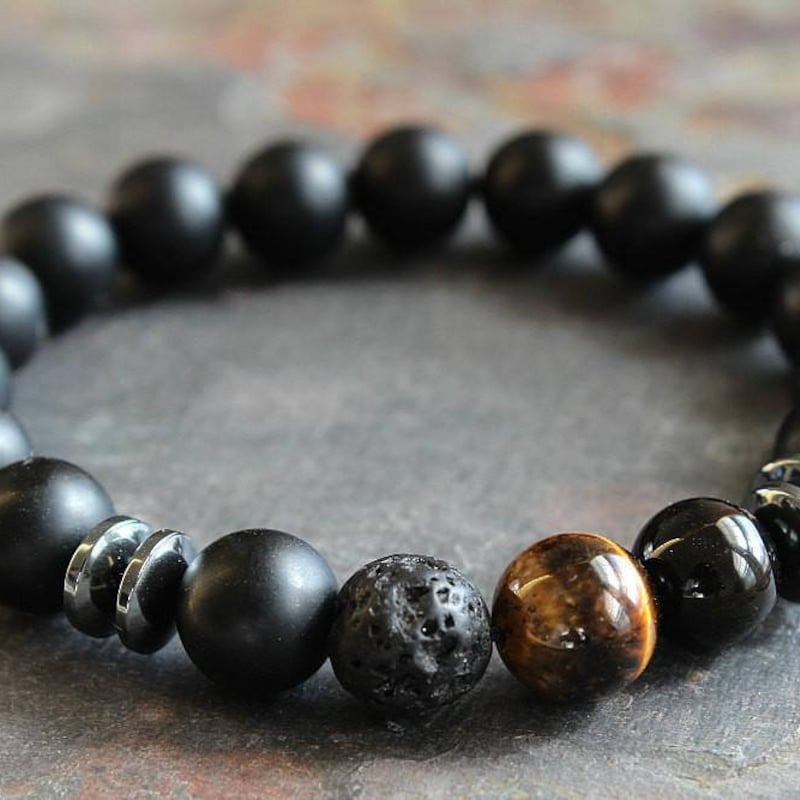 Mens Black Stone Bracelets - Etsy
