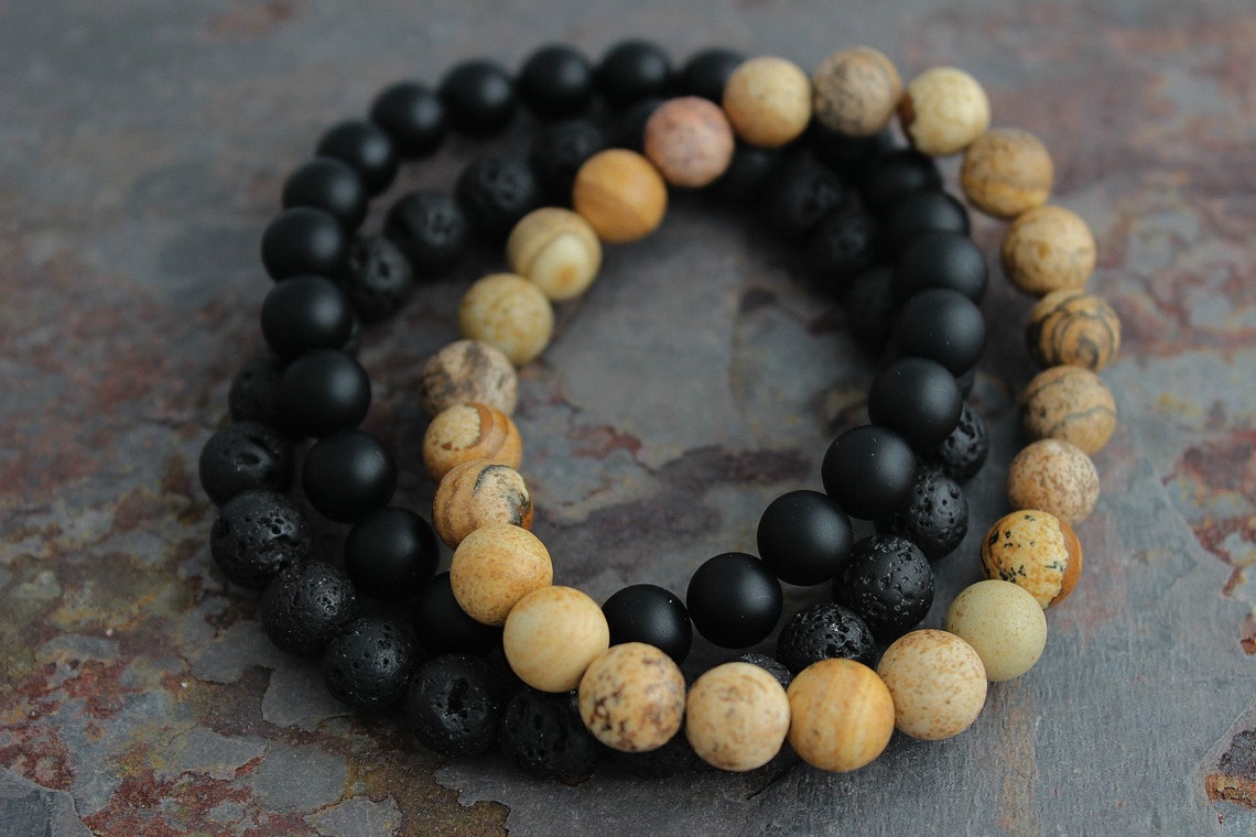 NEW Sand Jasper 3pc Mens Bracelet Set Gifts for Men for Dad Gift Mens ...