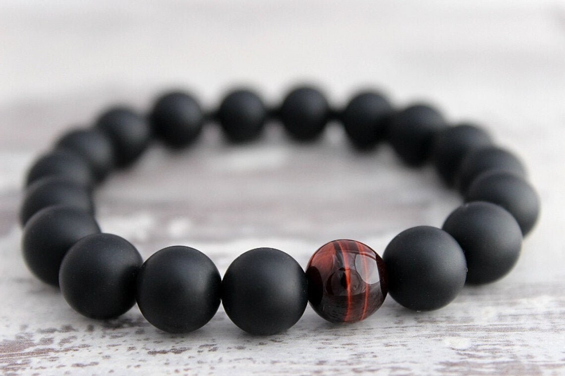 Unique Son Bracelet Son Gift Red Tigers Eye and Black Onyx - Etsy