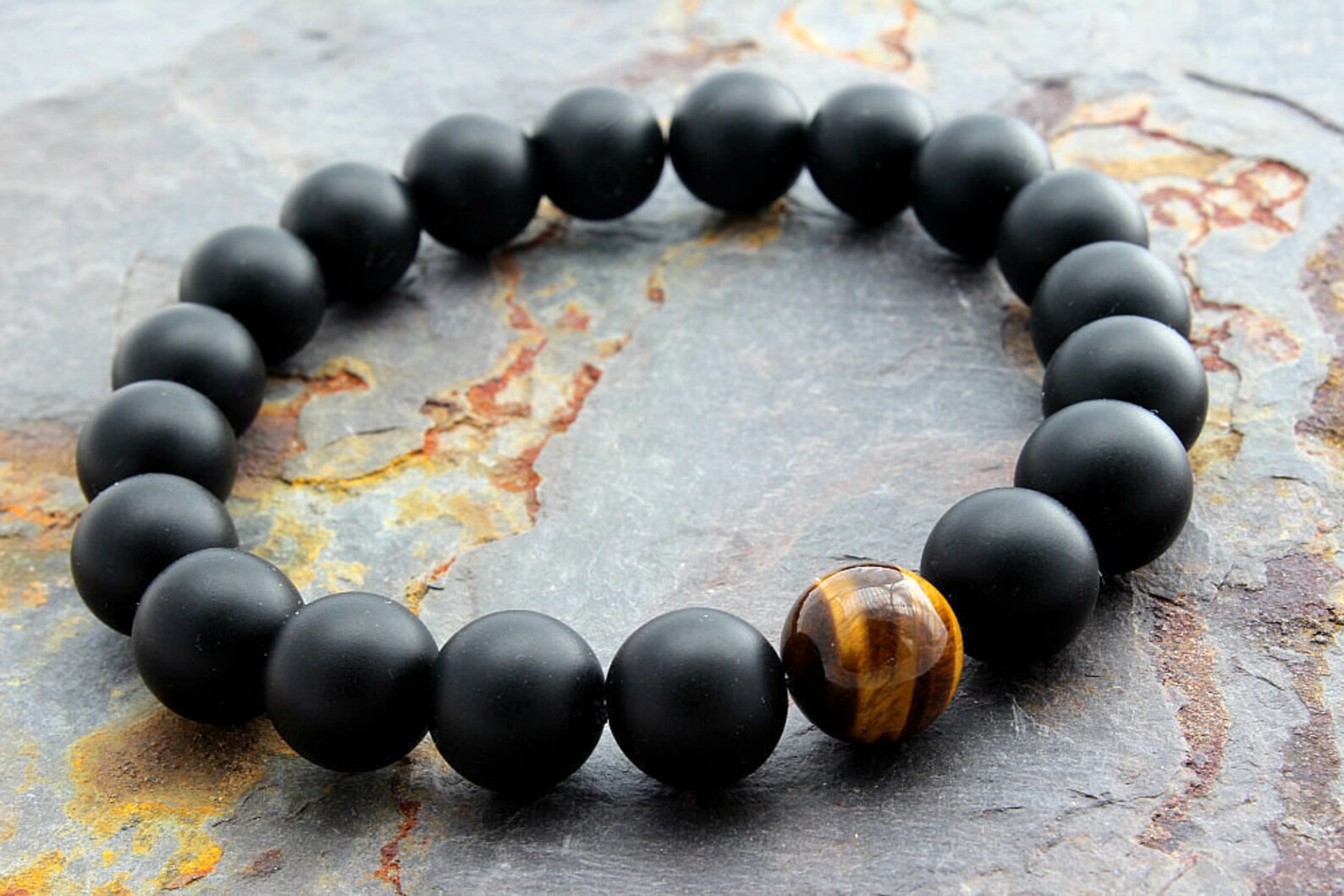 Tigers Eye and Black Onyx Father and Son Bracelet Set, Dad Son Matching ...