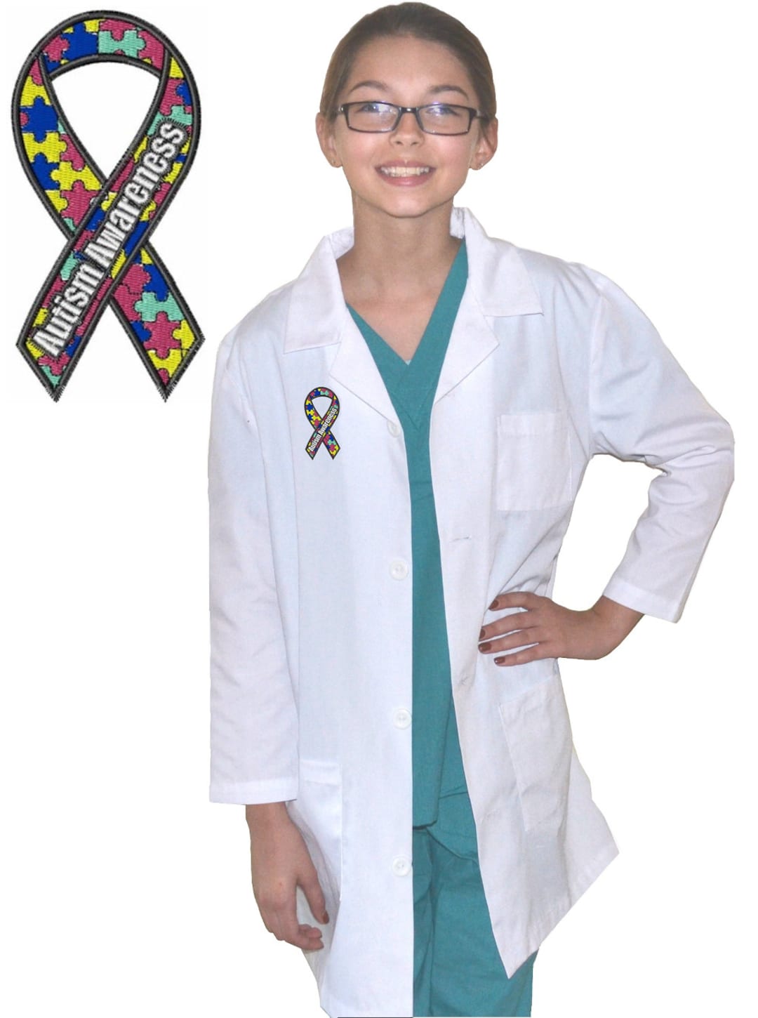 Kids Lab Coat With Autism Awareness Ribbon Embroidery Design for Little ...
