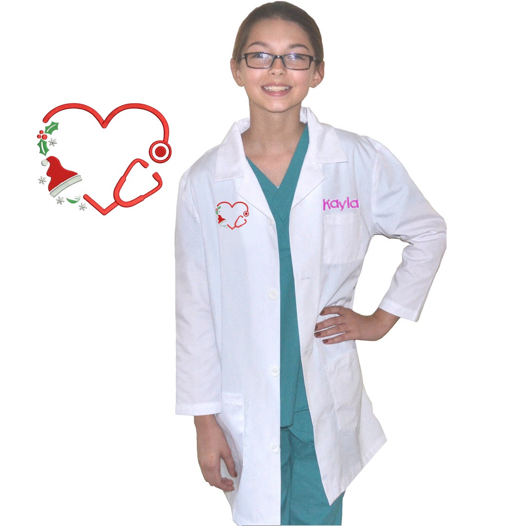 Personalized Kids Christmas Lab Coat With Heart Embroidery Design ...