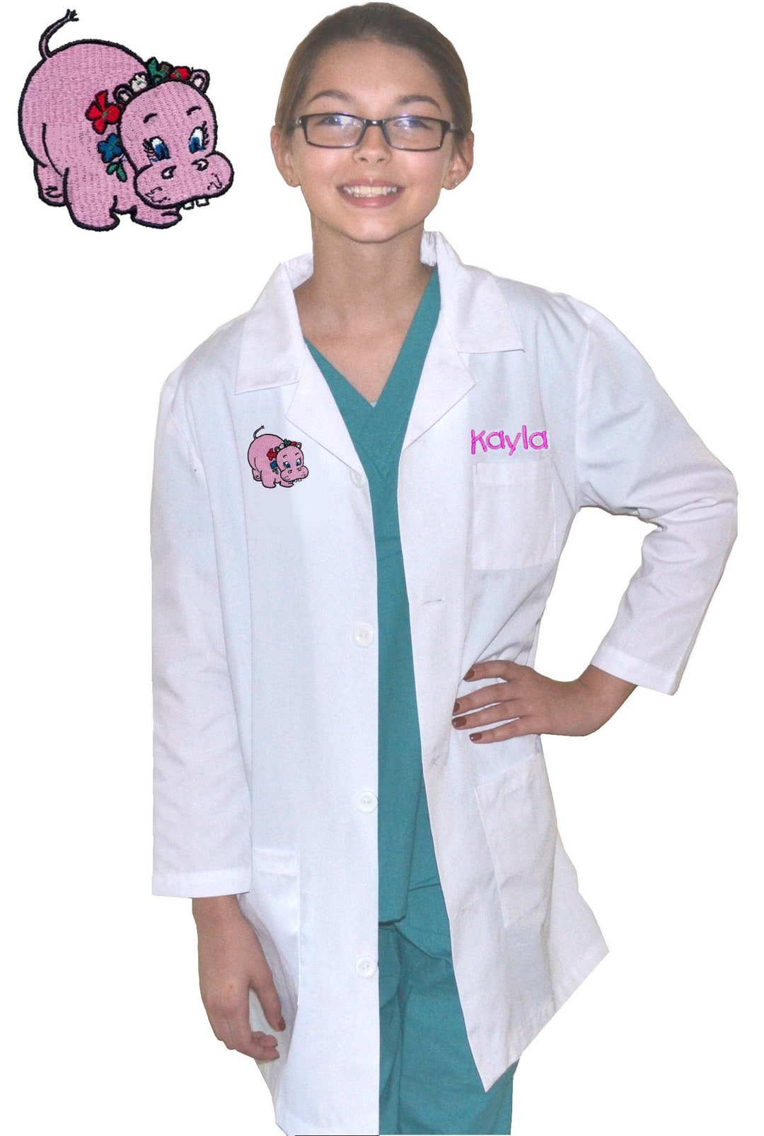 Personalized Kids Lab Coat With Hippo Embroidery Design, Veterinarian ...
