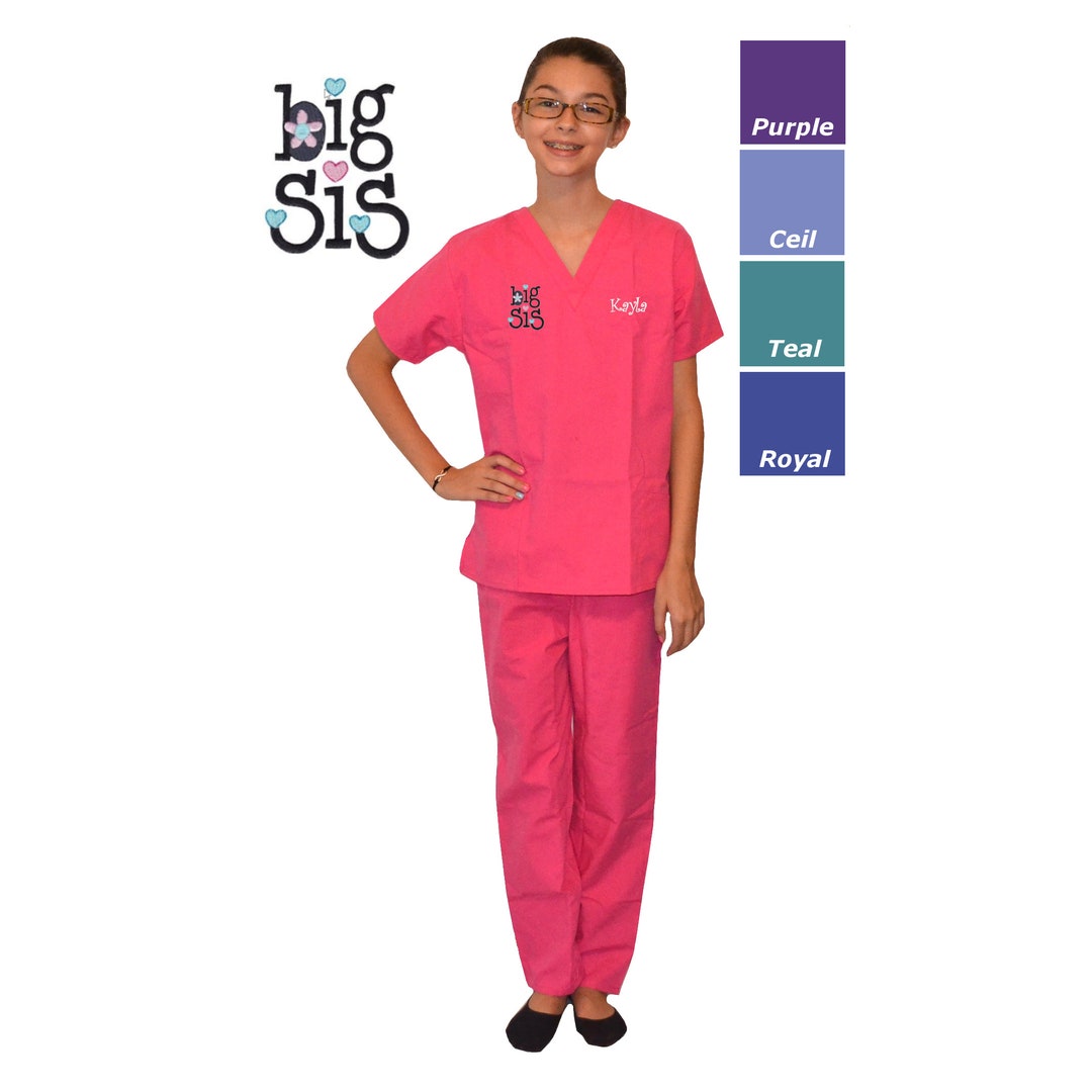Personalized Kids Pink Big Sister Scrubs With Big Sis Embroidery Design ...