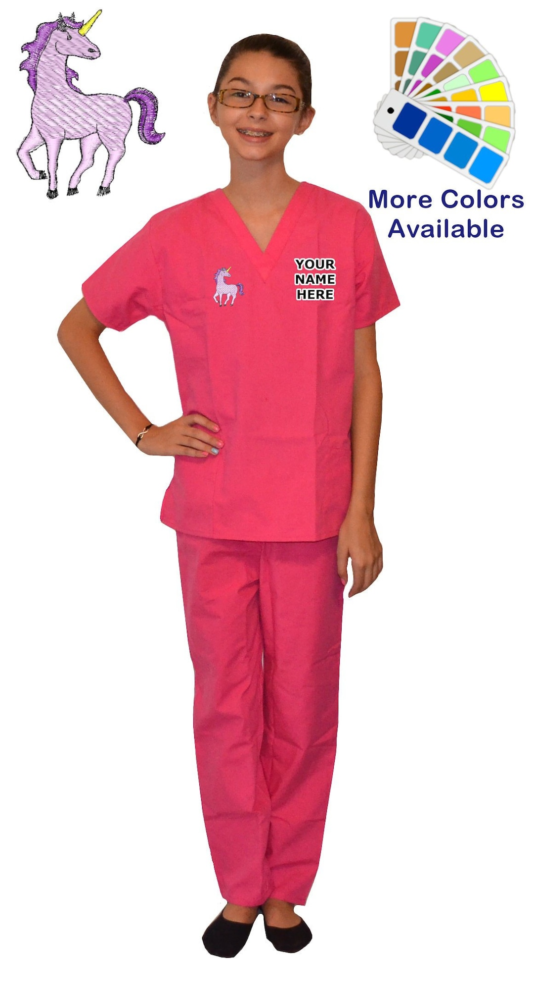 Embroidered Personalized Kids Scrubs With Unicorn Embroidery Design for ...