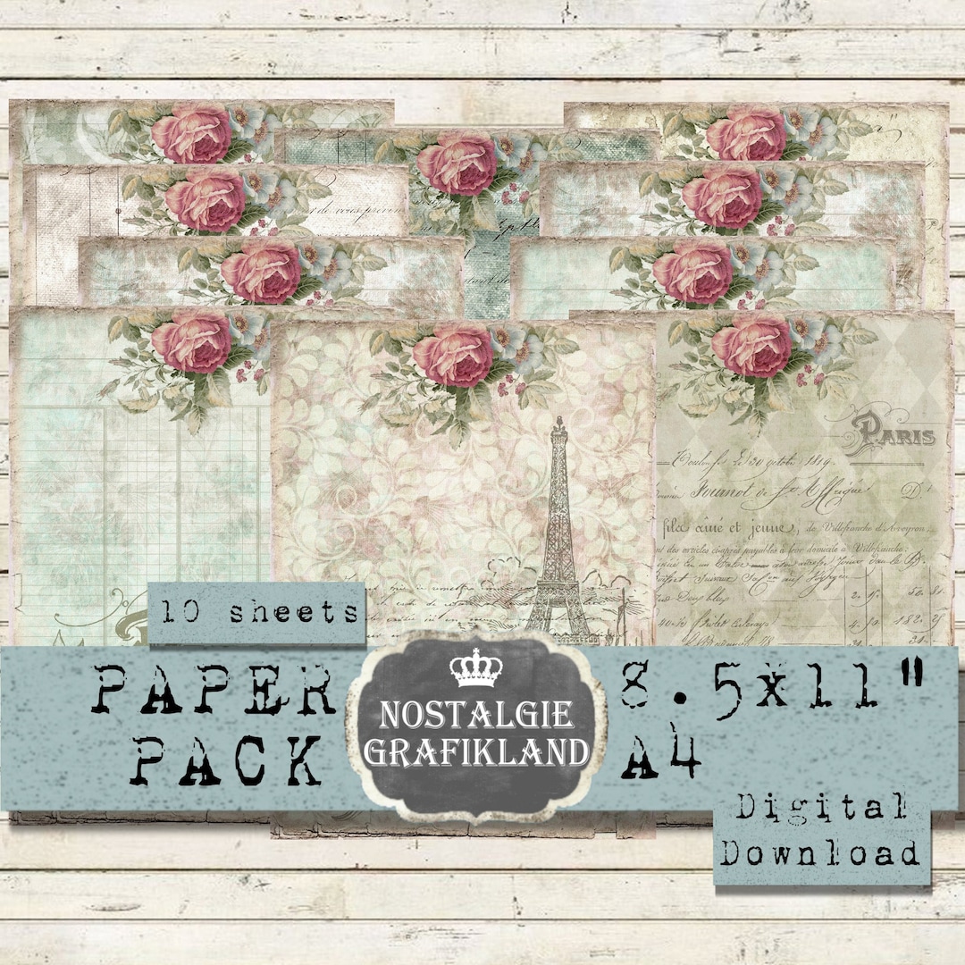FRENCH Paris Printable Ephemera Paper Pack Digital Papers France Ledger ...
