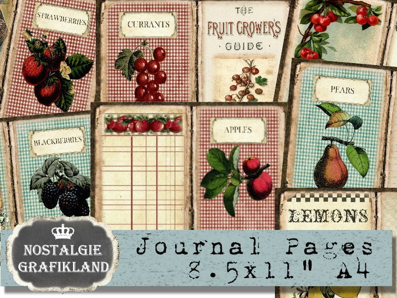 FRUITS Vintage Journal Pages Garden Book Ephemera Printable - Etsy