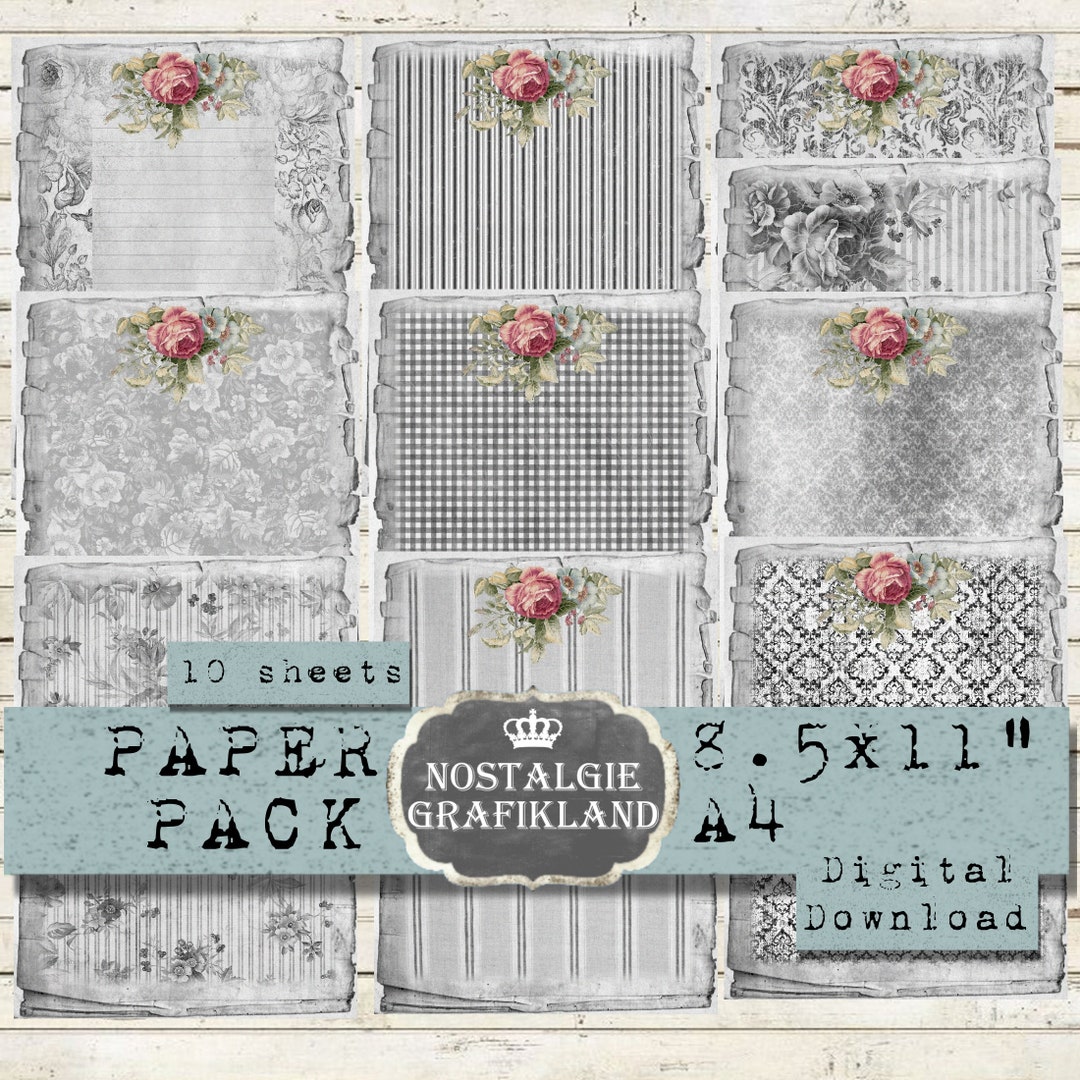 GREY Background Printable Paper Pack Vintage Stripes Dots - Etsy