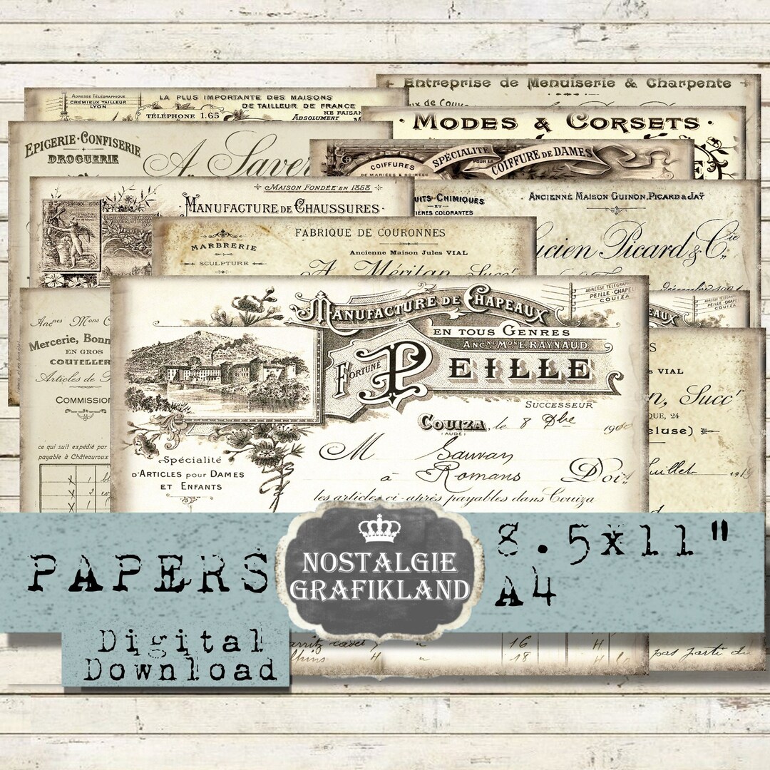 FRENCH DOCUMENTS Printable Papers Landscape Ephemera Vintage Digital ...