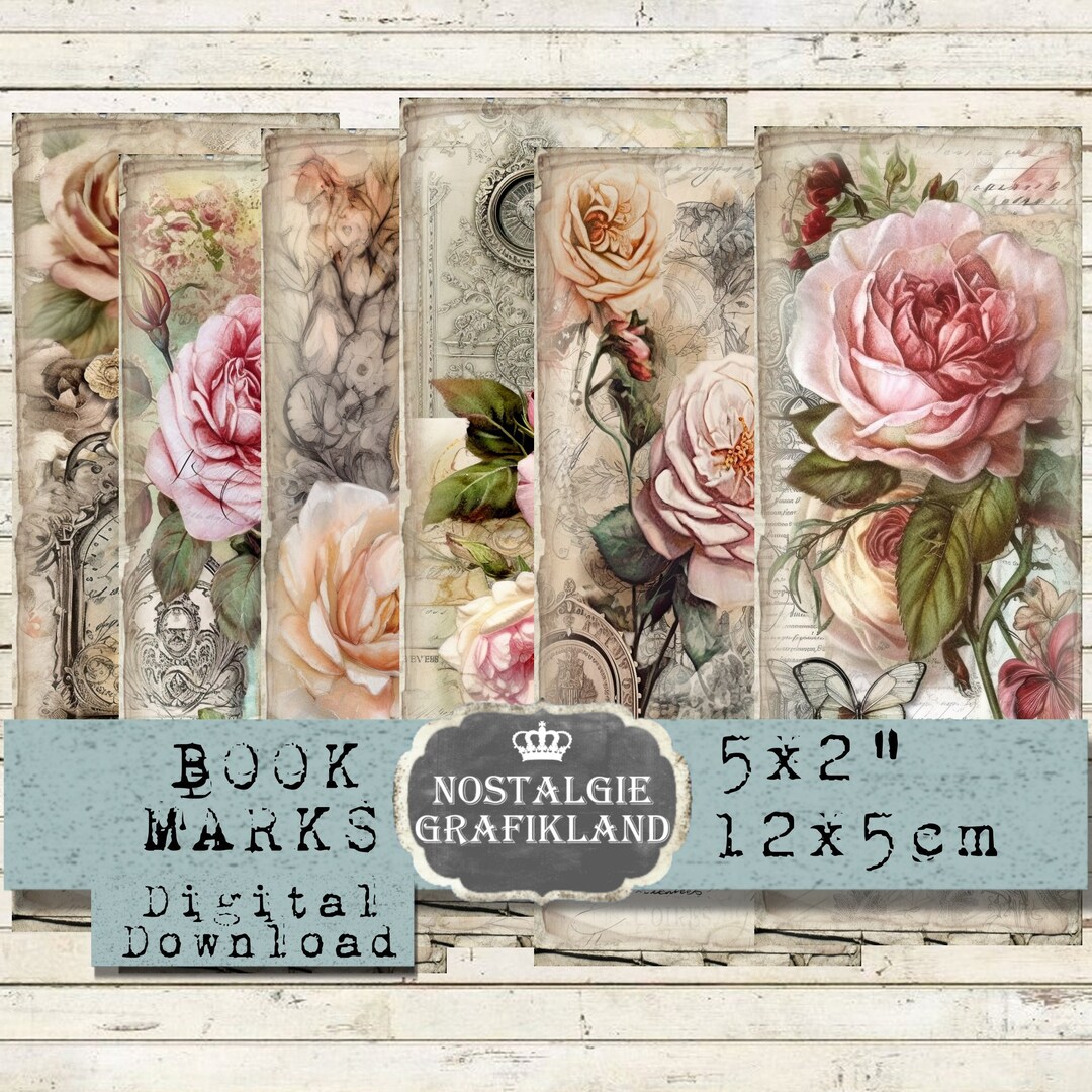 Roses Bookmarks Printable Shabby Chic Bookmark Rose Journal ...