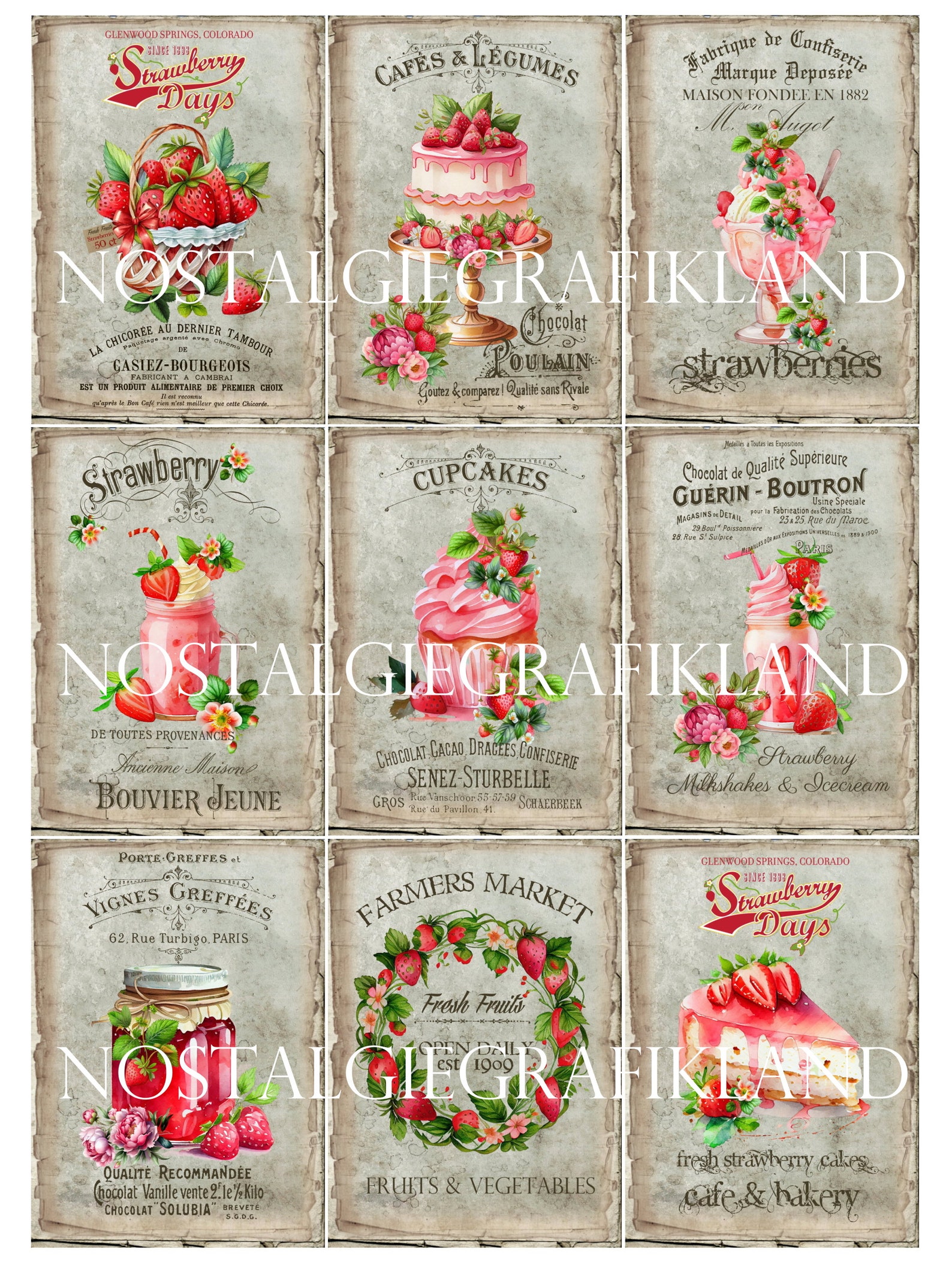 Strawberries Icecream Confiture Cake Fruits Berries Printable Vintage ...