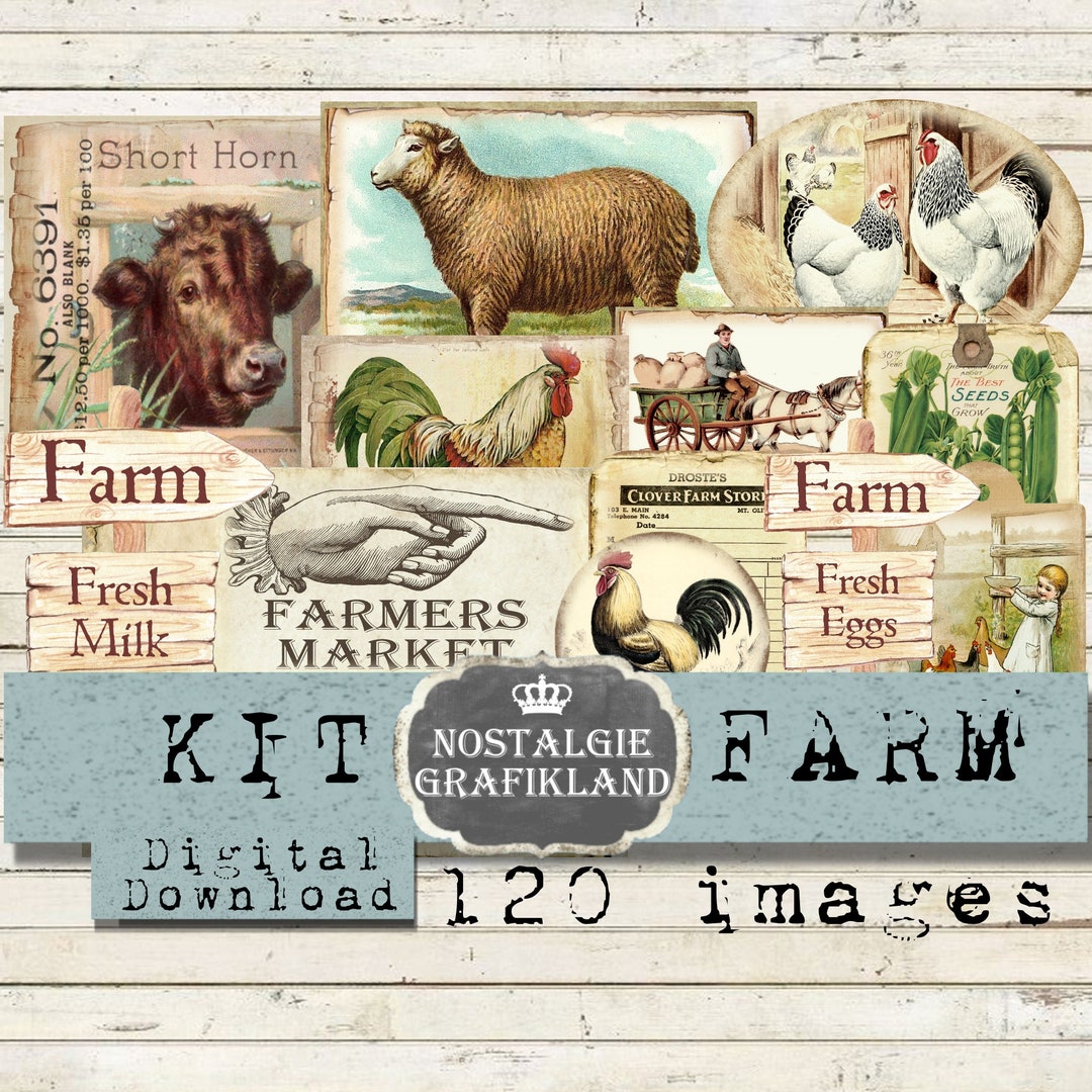 FARM Kit Vintage Junk Journal Kits Rooster Cow Sheep Vegetable ...