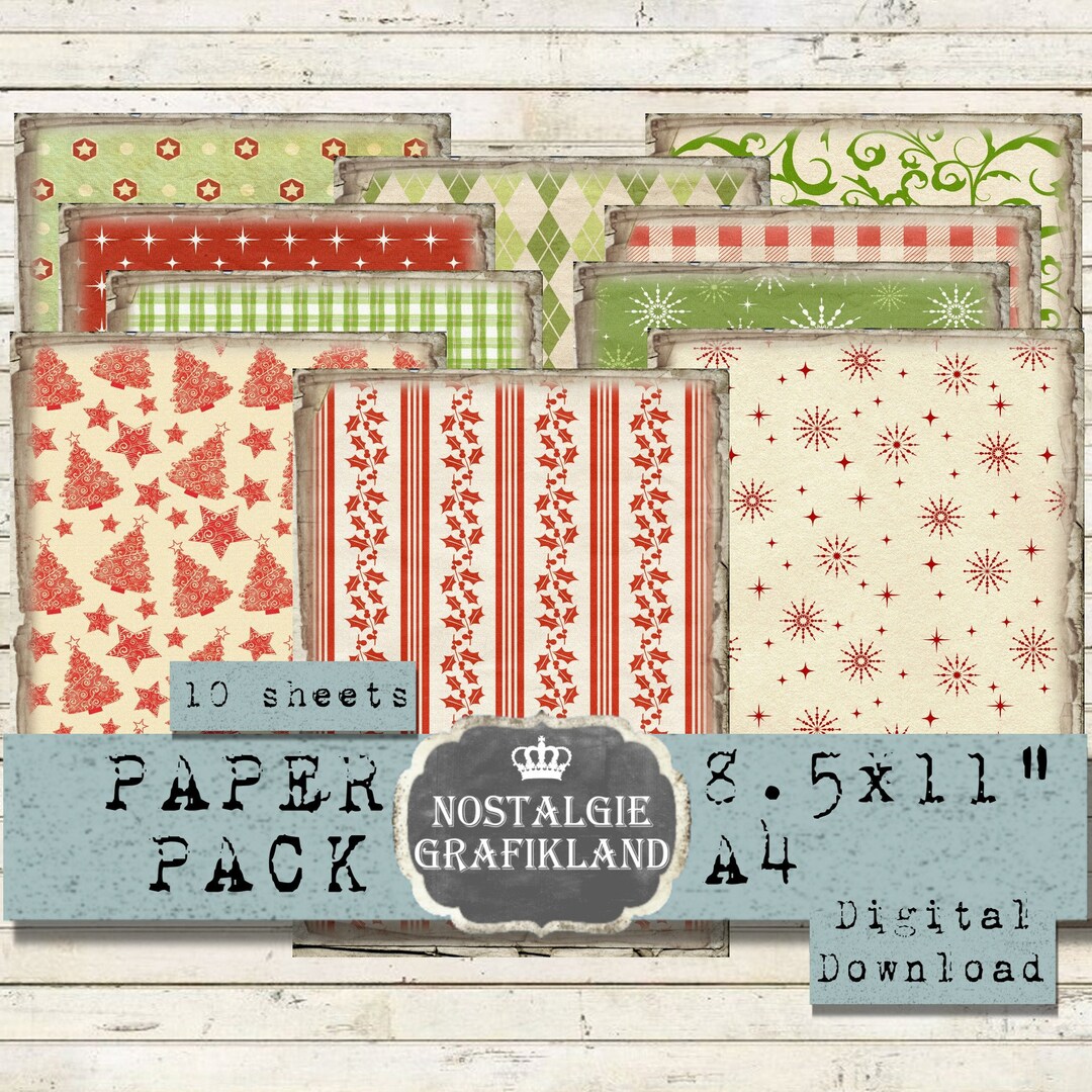 CHRISTMAS Background Printable Red Green Digital Paper Pack PDF Vintage ...