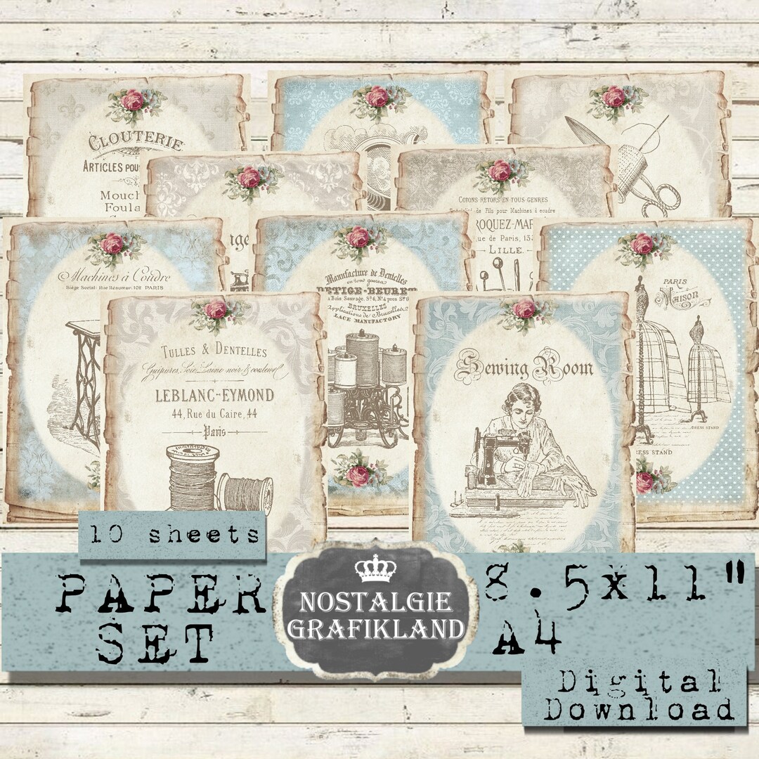 Sewing Printable Paper Pack Shabby Chic Journals Journaling Vintage Sew ...